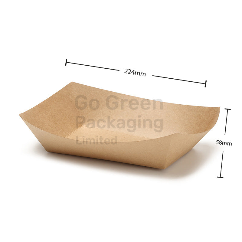 500x Eco-Friendly Kraft Large Street Food Tray 224ml | Paper Chip Tray ...