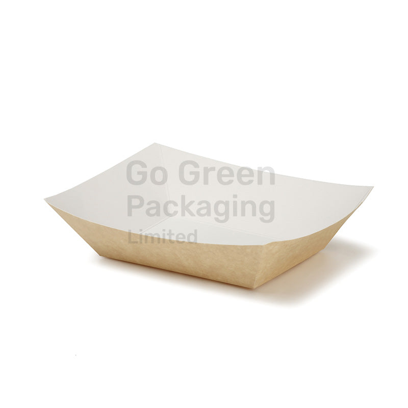 1000pcs x Small White Kraft Street Food Tray 154mm - Paper Chip Tray ...